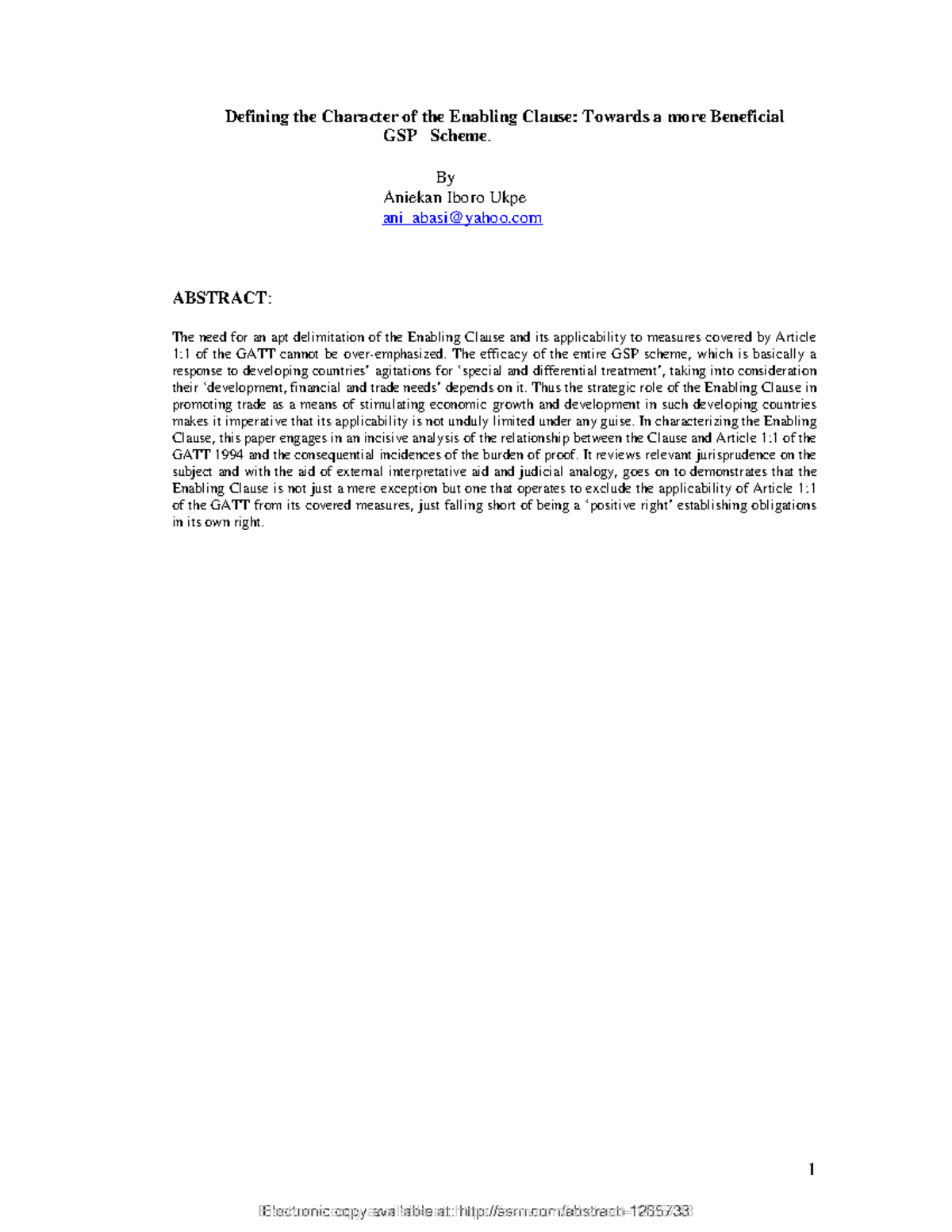 SSRN-id1265733 - Essay on Enabling Clauses under the WTO - Electronic ...