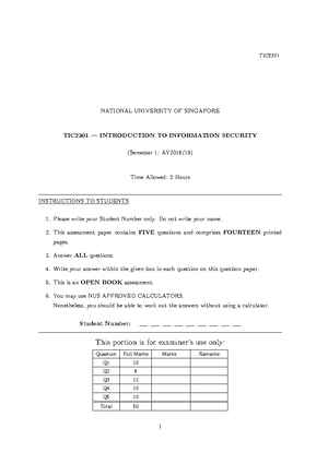TIC2301 Tutorial 1 Answers - TIC2301 Tutorial 1 (Introduction & Encryption) School of Computing ...