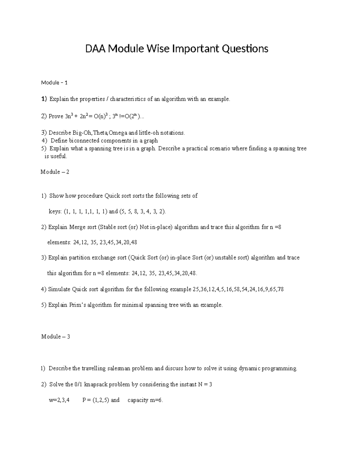 DAA Module wise important questions - DAA Module Wise Important ...
