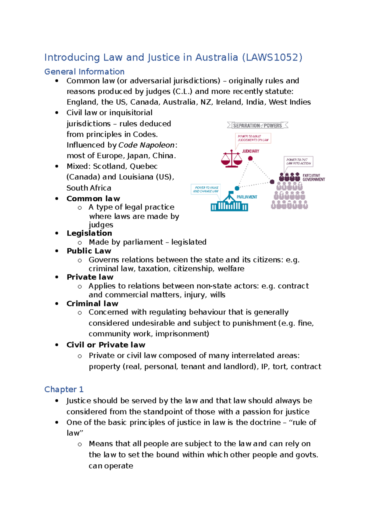 LAWS 1052 - Summary - Introducing Law and Justice in Australia ...