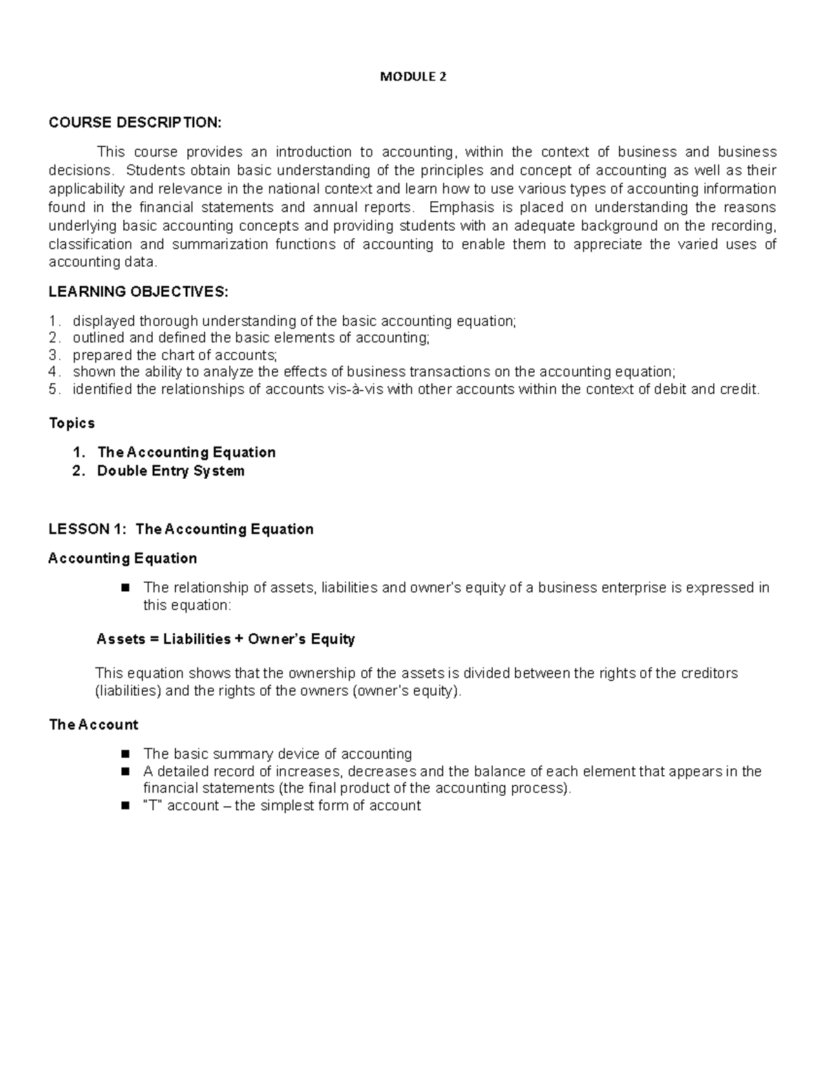 Aisat Funnact 1 Modules 2 final copy for discussion - MODULE 2 COURSE DESCRIPTION: This course ...