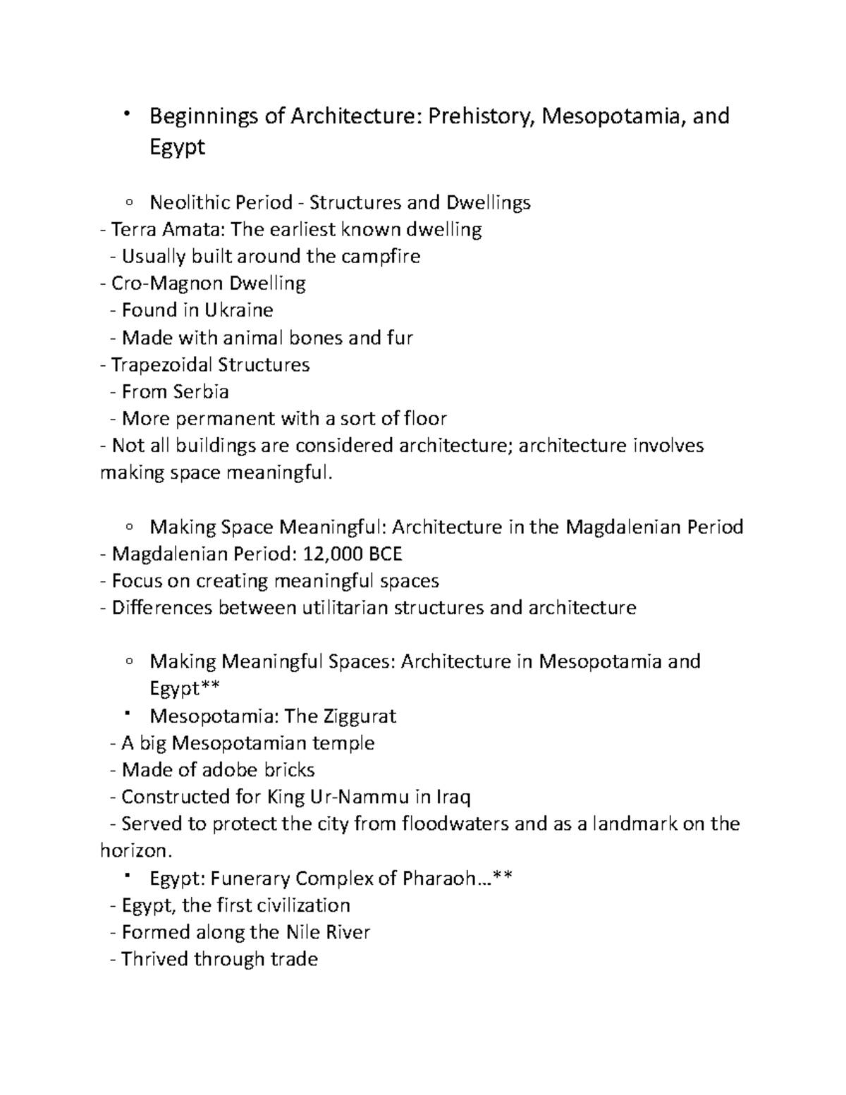 ATH1200 2 - lecture notes - Beginnings of Architecture: Prehistory ...