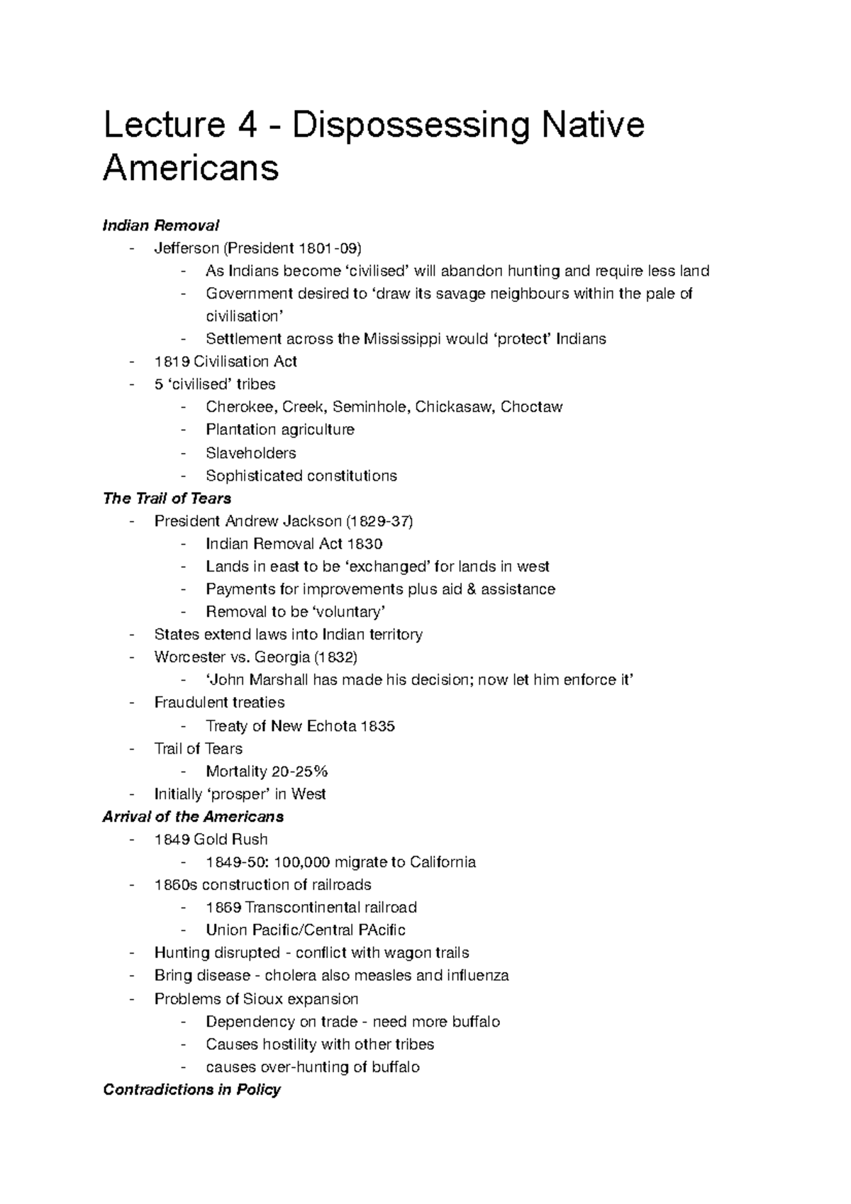 Lecture 4 - Disposessing Native Americans - Lecture 4 - Dispossessing ...