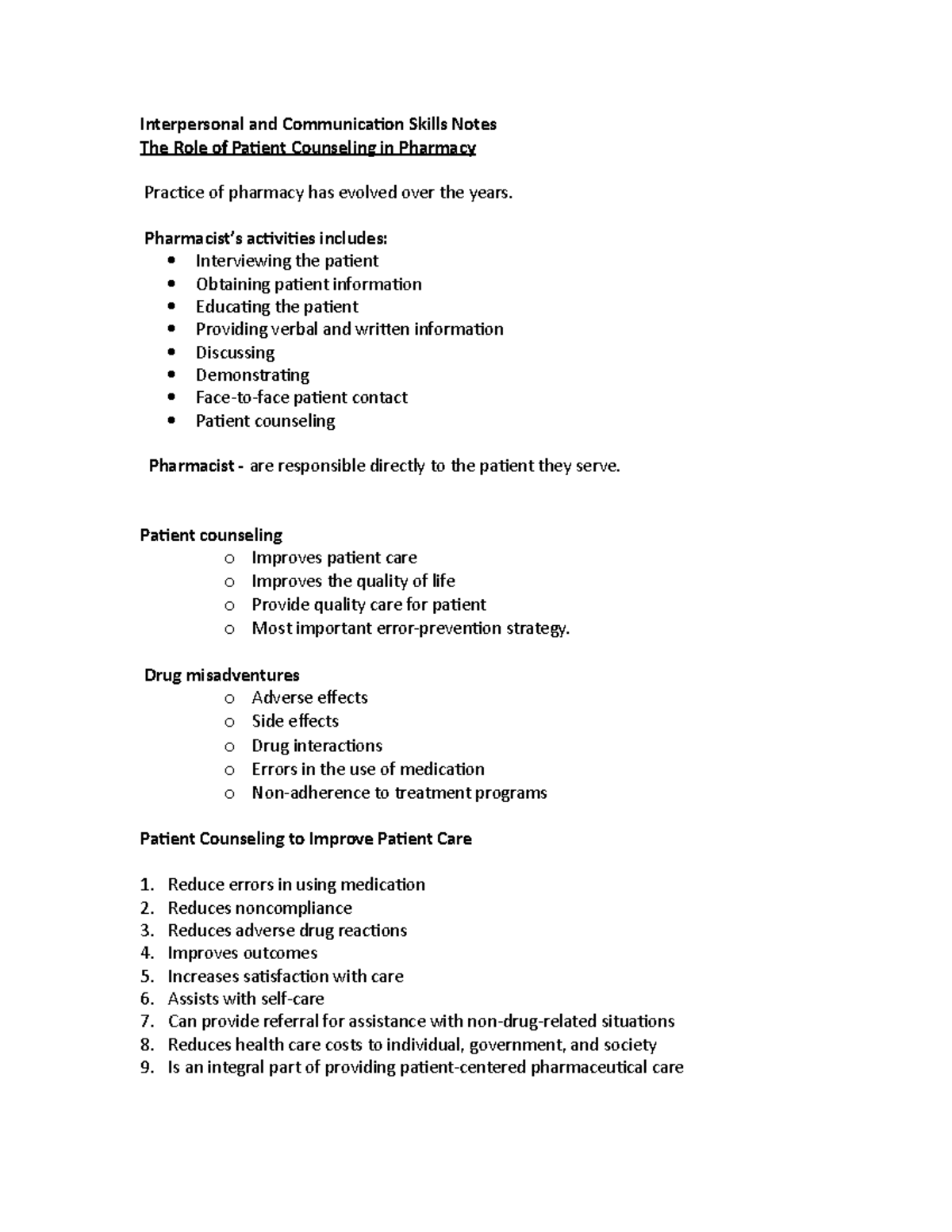 HCP 132 Notes - The Role of Patient Counseling in Pharmacy ...