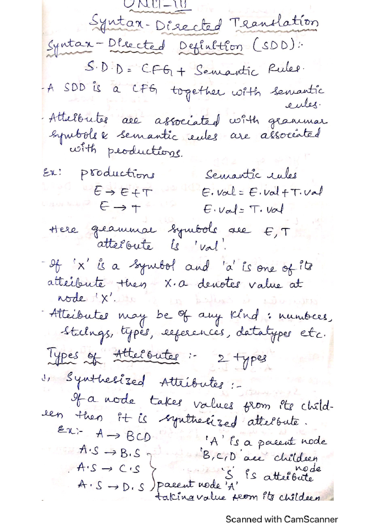 CD III unit notes - Syntan. Directed Translation Syntax Directed ...