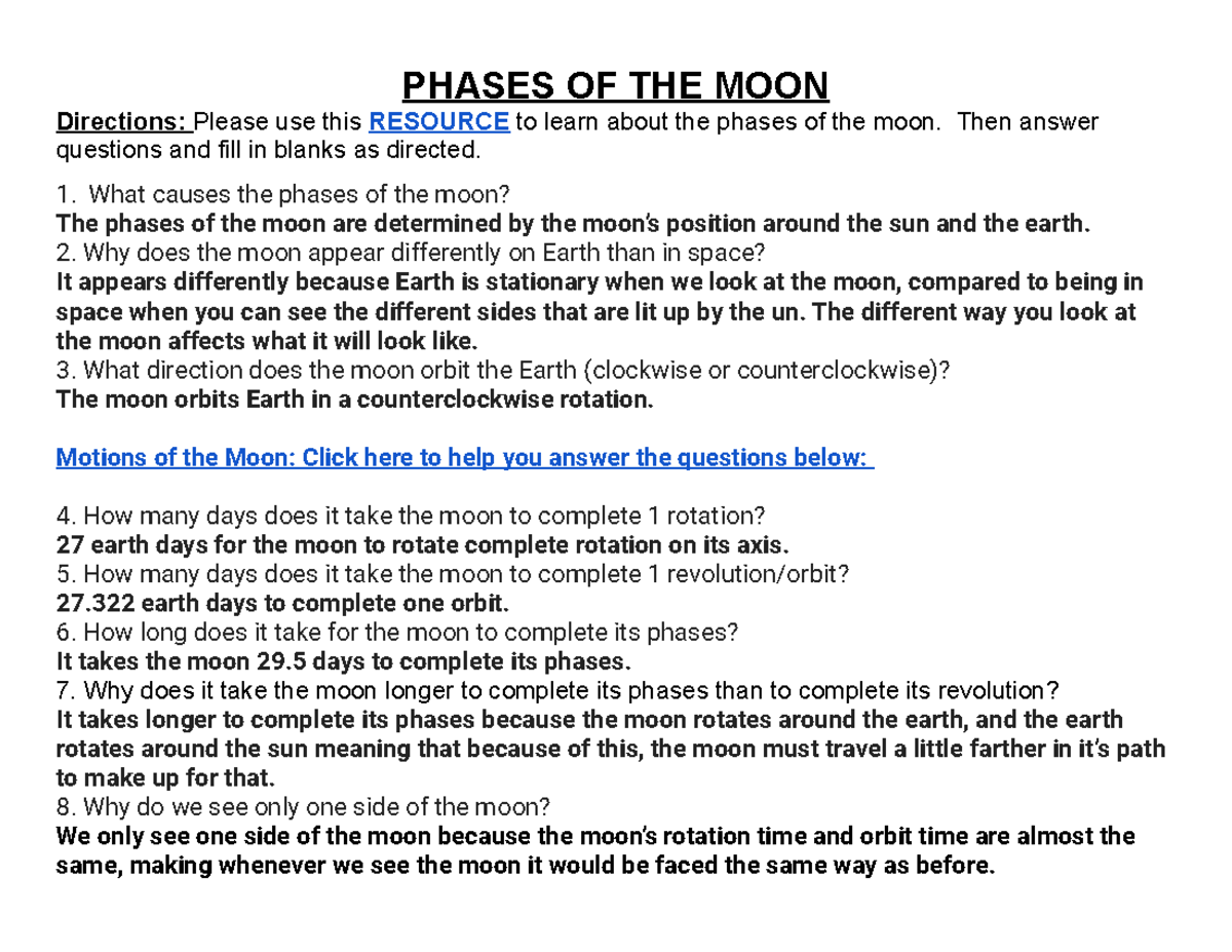 2-Moon Phases Student Notes 2020-3 - PHASES OF THE MOON Directions ...