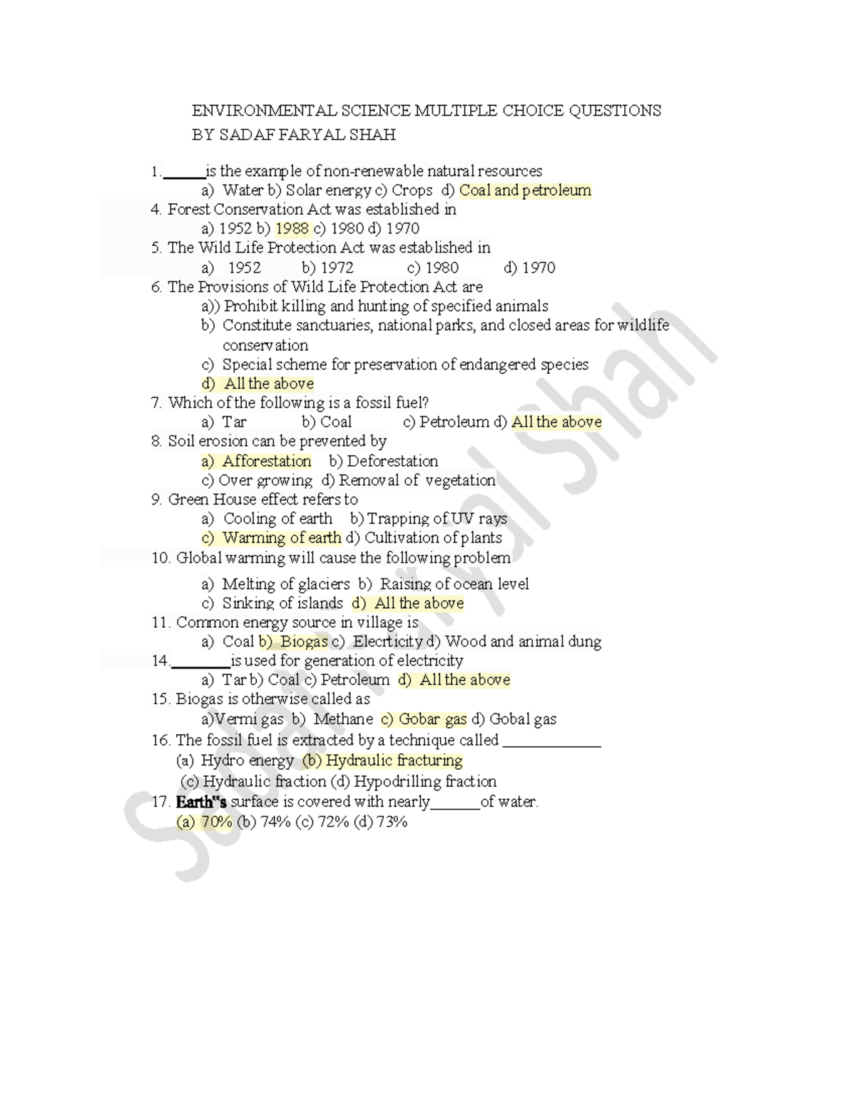 Science - hcbns liwejcnl - ENVIRONMENTAL SCIENCE MULTIPLE CHOICE ...