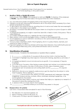 Biography handout - Capsule Biography Capsule biography is a type of ...