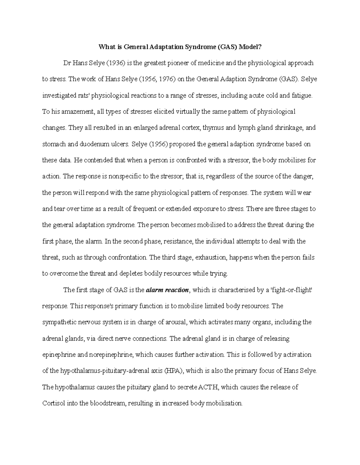 Gas model and stressors - What is General Adaptation Syndrome (GAS ...