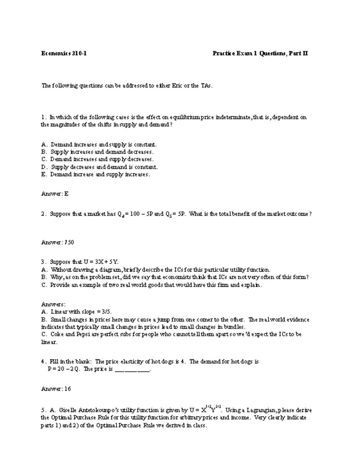 Practice Midterm 1 (Part 2) - Economics 310-1 Practice Exam 1 Questions ...