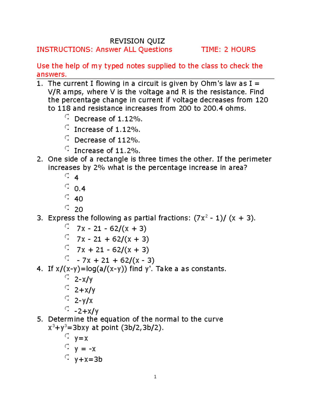 Calculus 2 Final Revision QUIZ Feb 2021 - REVISION QUIZ INSTRUCTIONS ...