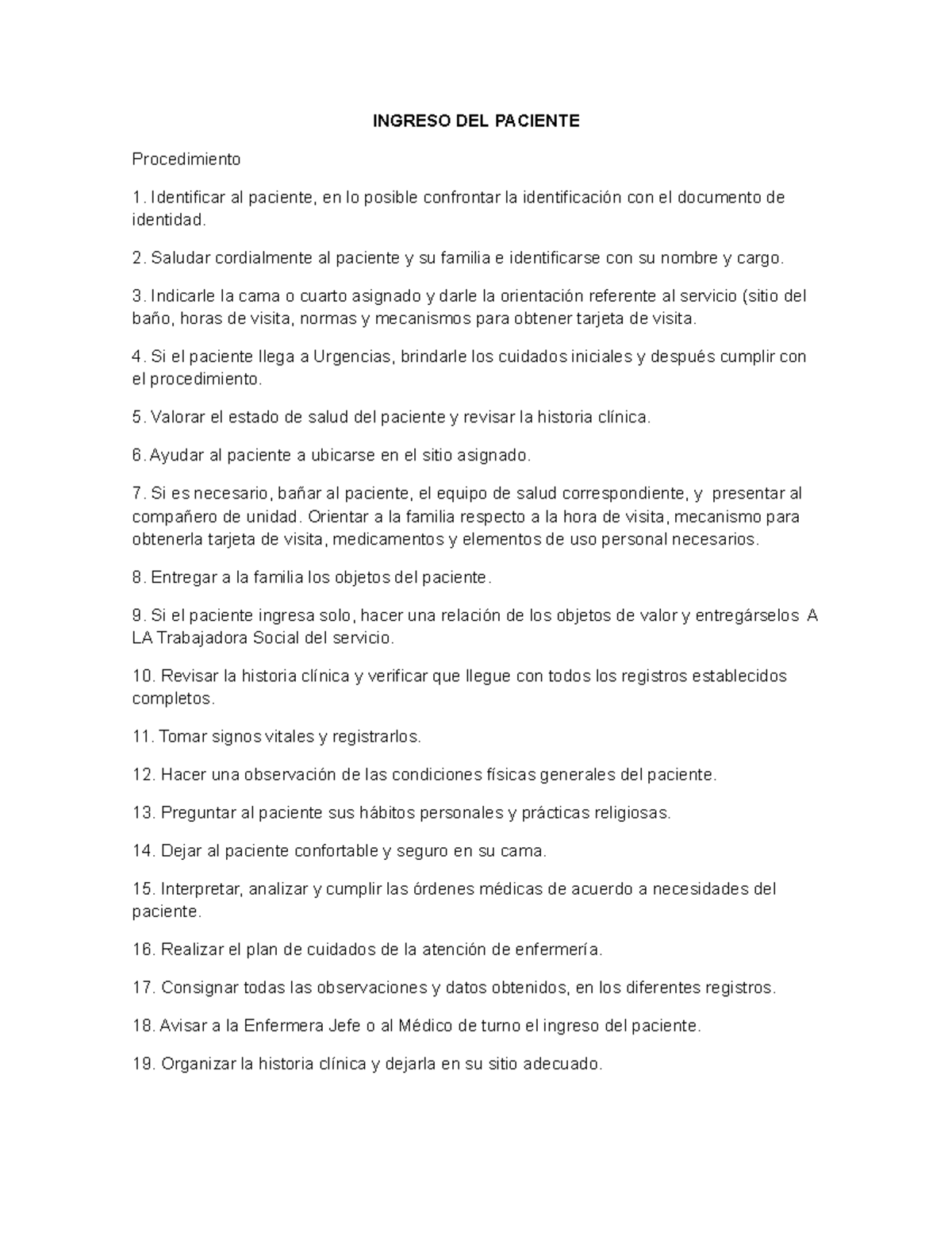 Ingreso DEL Paciente a hospitalización - INGRESO DEL PACIENTE ...