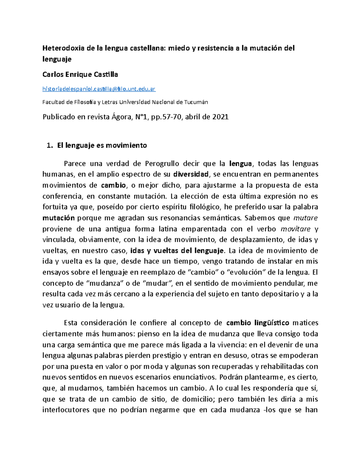 Heterodoxia de la lengua castellana 1 - unt.edu Facultad de Filosofía y ...