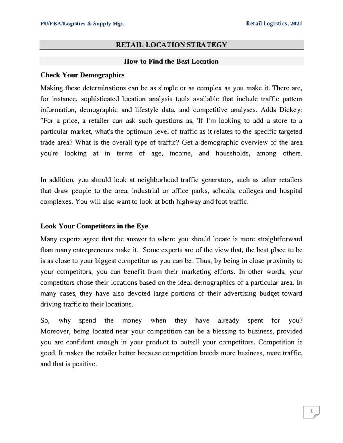 Lecture 4-5- Retail Location & Merchandise Strategy - RETAIL LOCATION ...