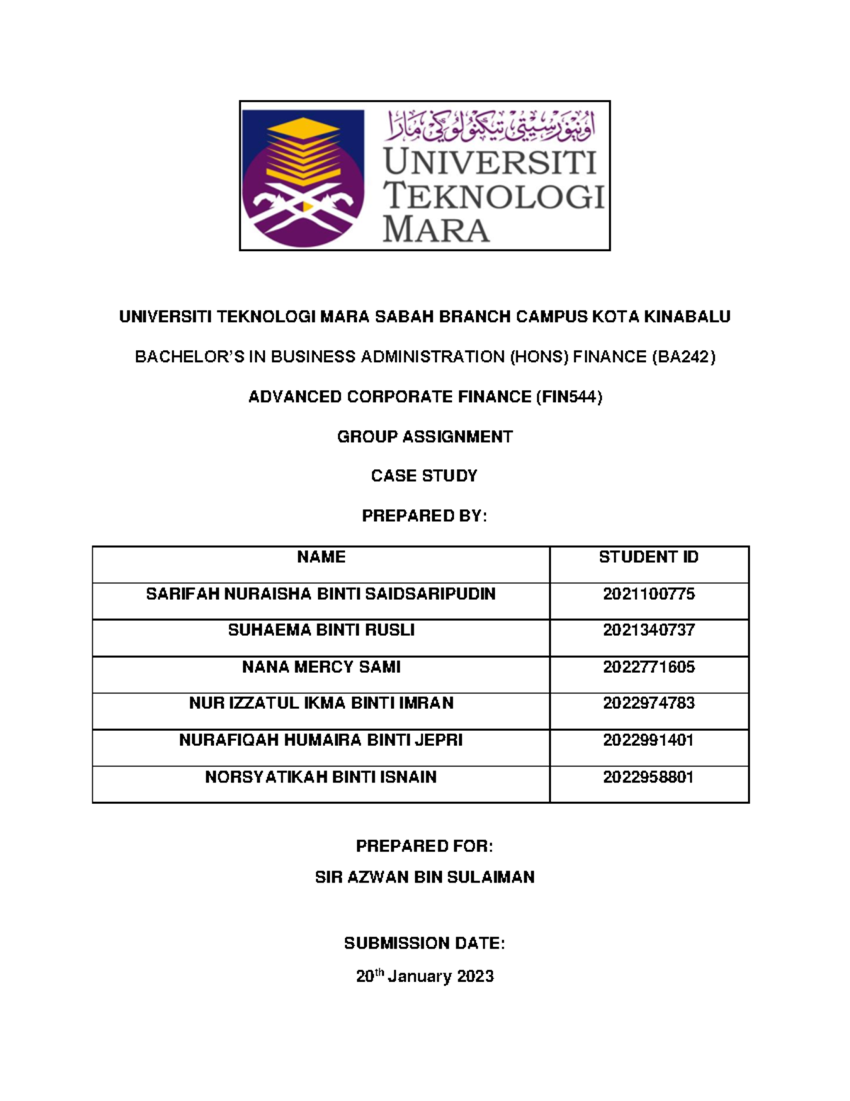 Group 4 FIN544 - UNIVERSITI TEKNOLOGI MARA SABAH BRANCH CAMPUS KOTA ...