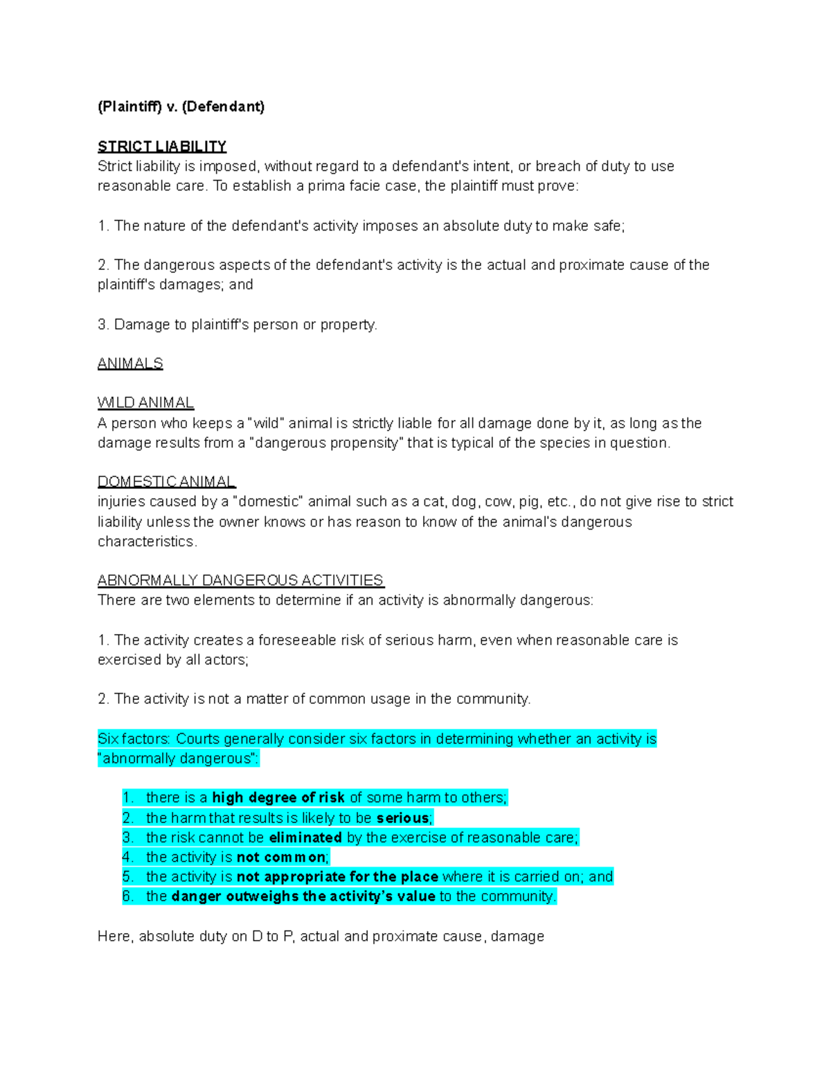 Strict Liability IRAC IRAC ISSUES RULES ANALYSIS CONCLUSION ...