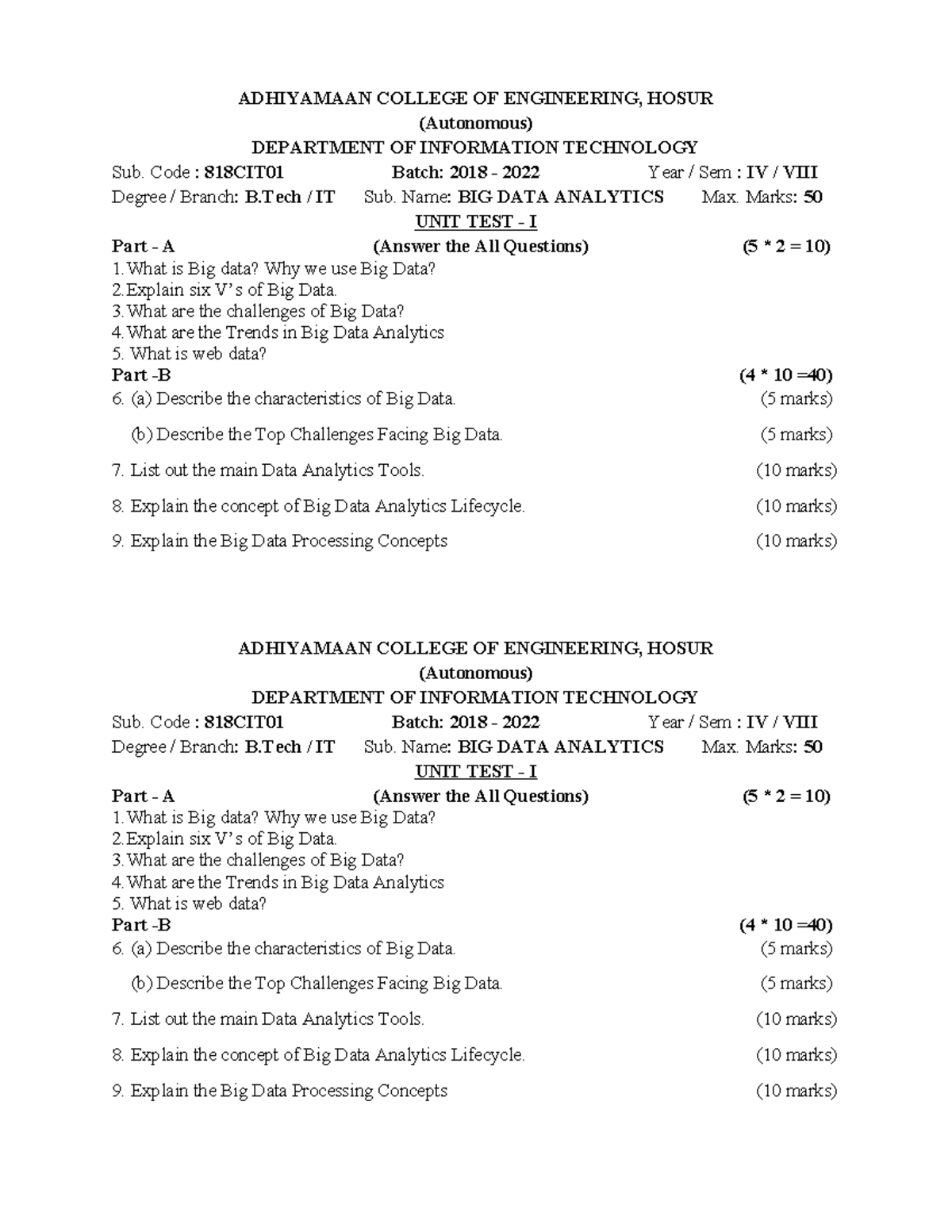 Big Data Analytics UT 1 - notes for unit1 - ADHIYAMAAN COLLEGE OF ... Big Data Analytics UT 1 - notes for unit1 - ADHIYAMAAN COLLEGE OF ...