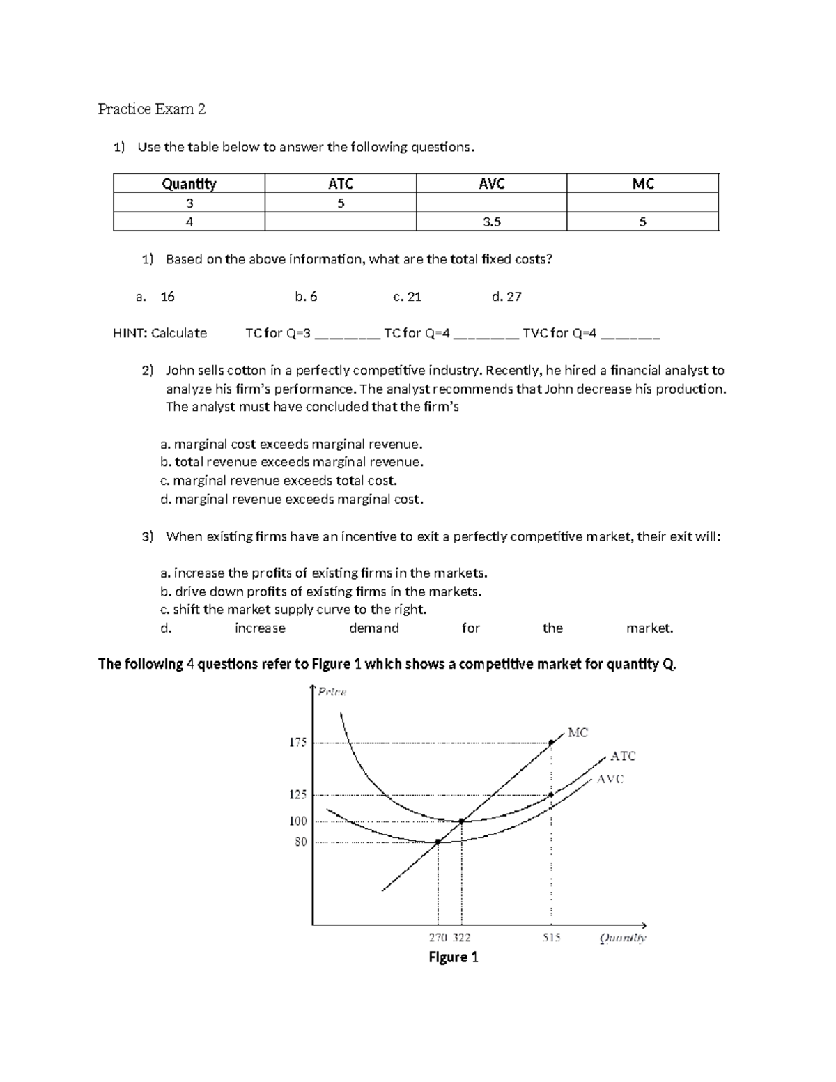 Practice Exam 2 - dawdad - Practice Exam 2 Use the table below to ...