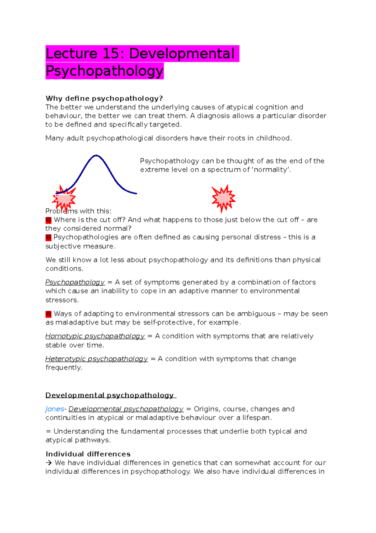 Lecture 15- Developmental Psychopathology - Lecture 15: Developmental ...