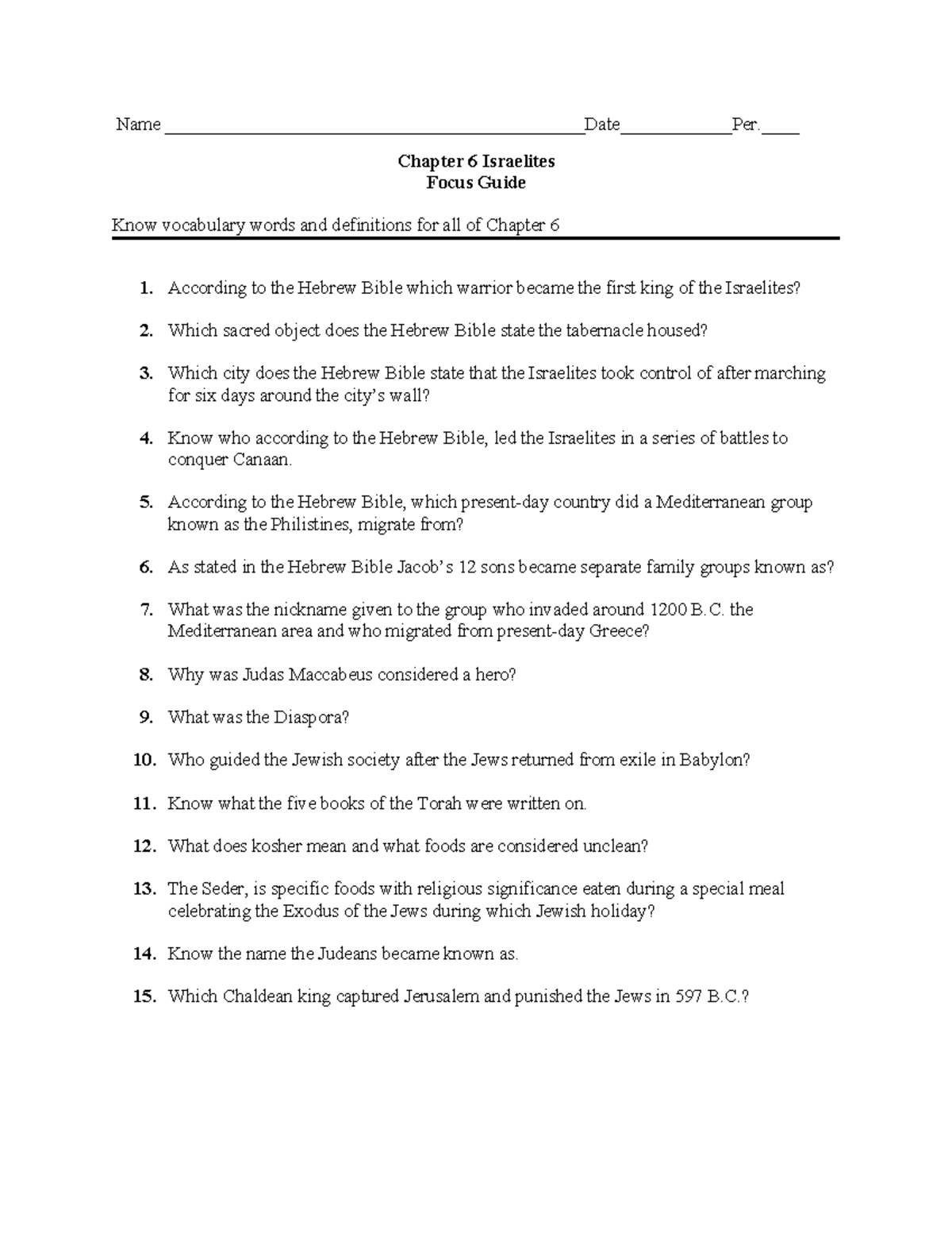 Chapter 6 Focus Guide - Helps give you answers for your EOC test ...