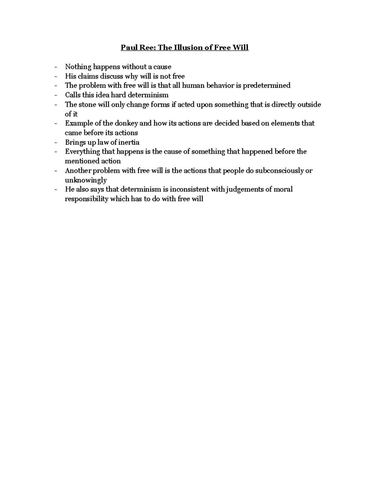 9 27 Ree - reading notes ree - Paul Ree: The Illusion of Free Will ...