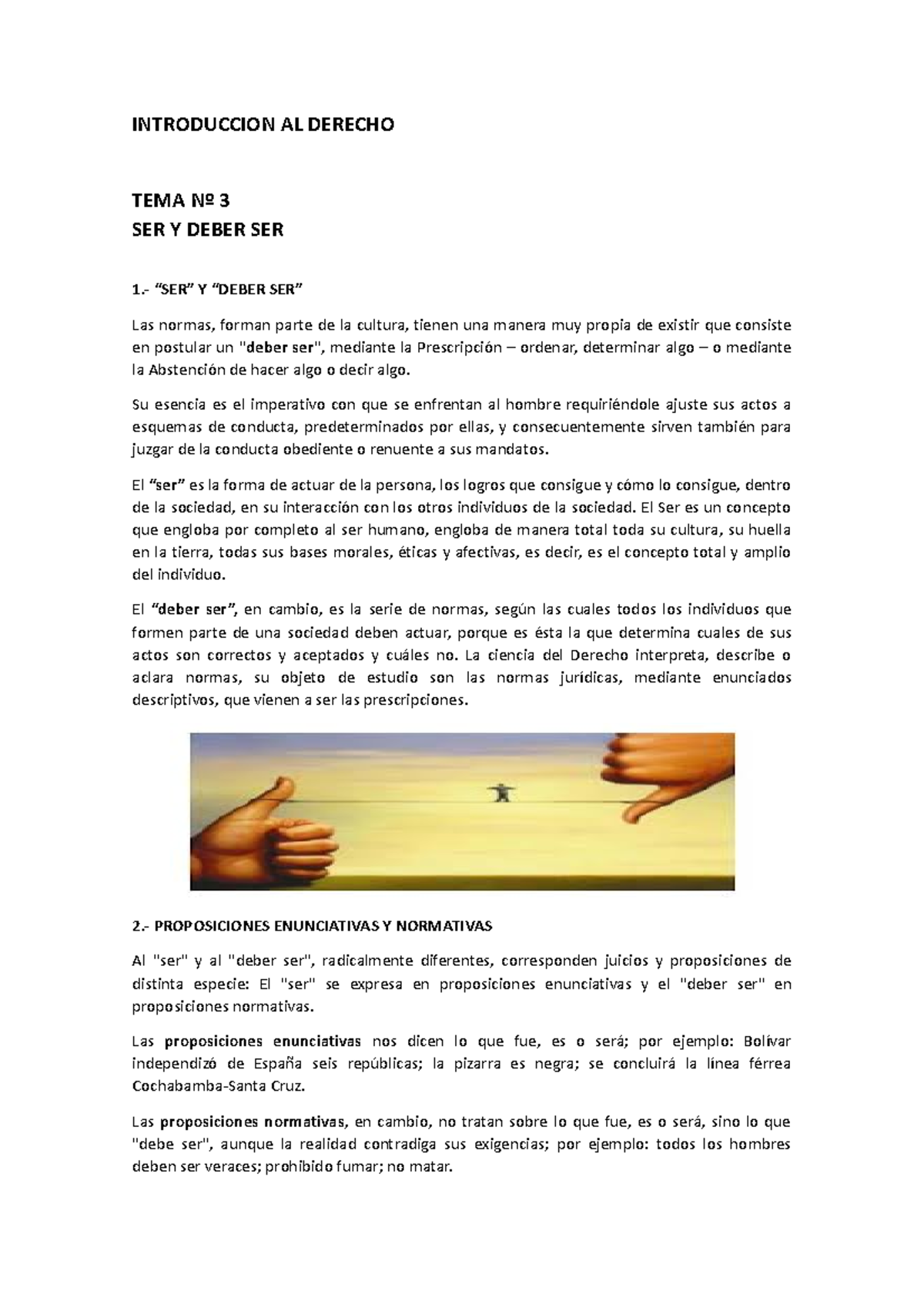 TEMA 3 SER y Deber SER - INTRODUCCION AL DERECHO TEMA Nº 3 SER Y DEBER ...
