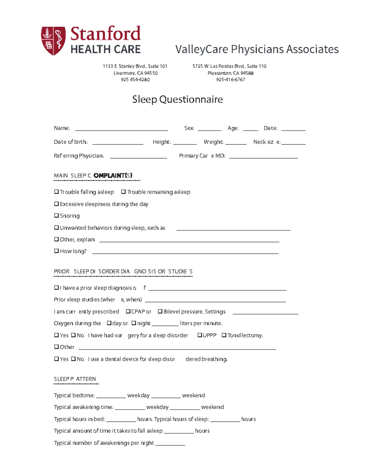 Sleep-questionnaire - QUESTIONNAIRE - Sleep Questionnaire Name