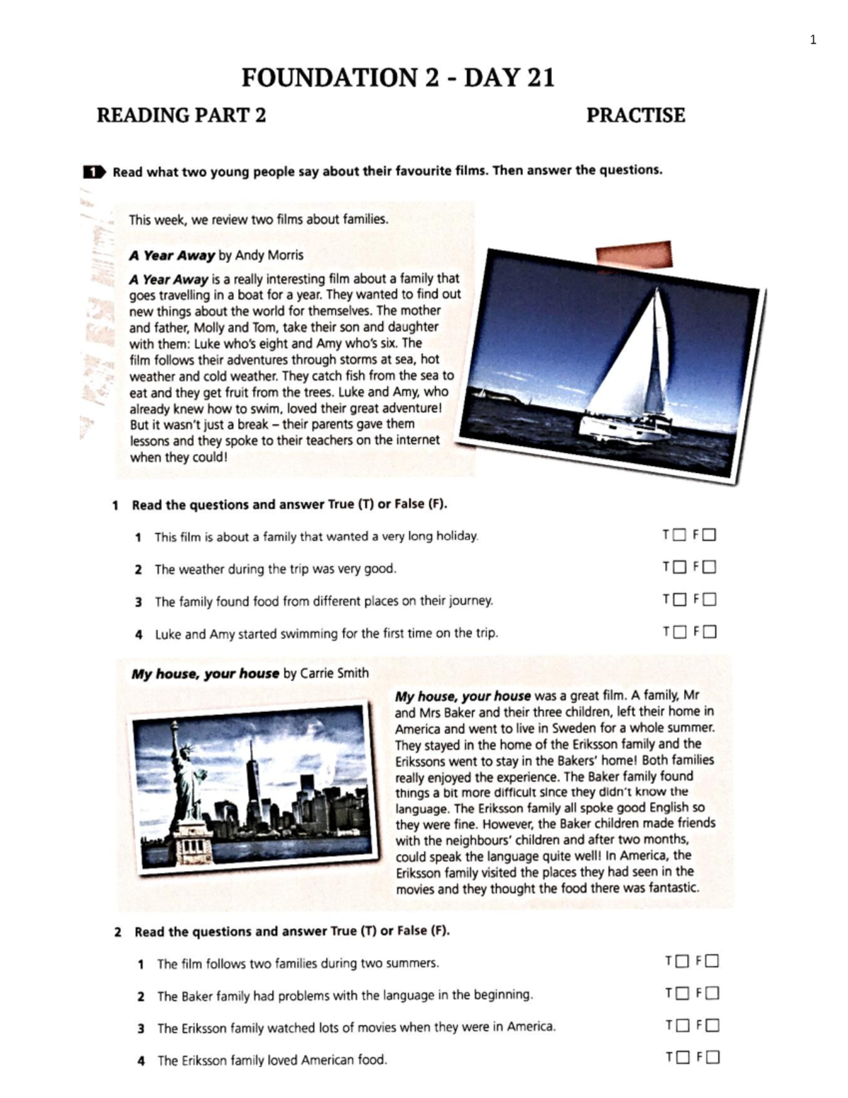 DAY 21 - vhj - 1 FOUNDATION 2 DAY 21 READING PART 2 PRACTISE 1 Read ...