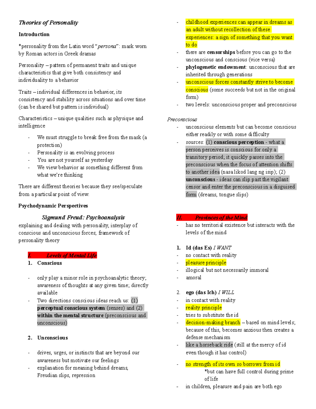 Theories of Personality Reviewer - Theories of Personality Introduction ...