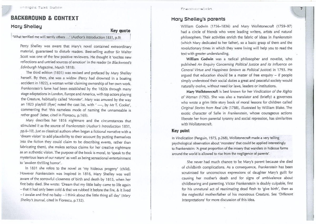 Frankenstein Context and Background - Insight Text Guide Frankenstein 7 ...