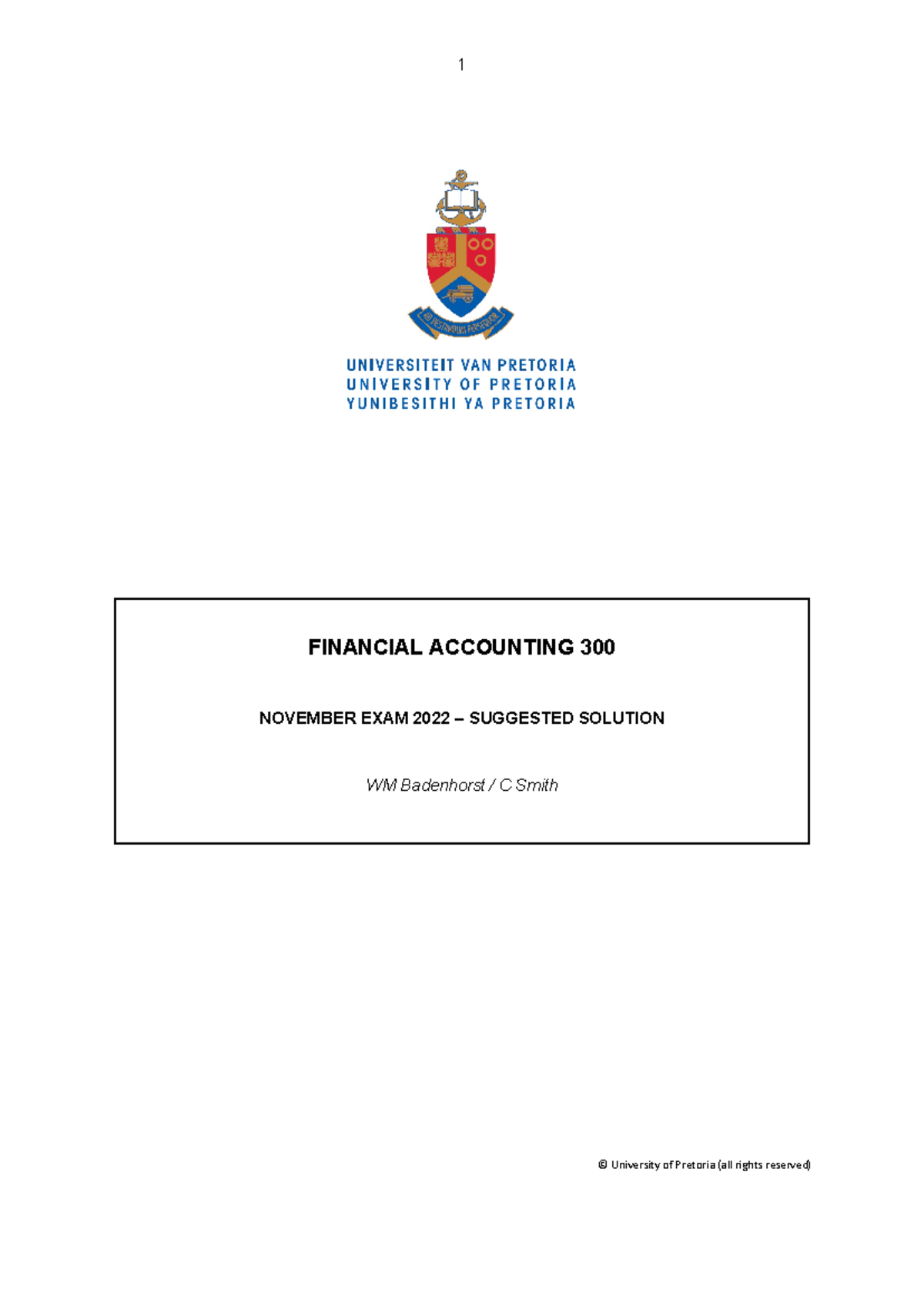 2022 Exam S - past paper - FINANCIAL ACCOUNTING 300 NOVEMBER EXAM 2022 ...