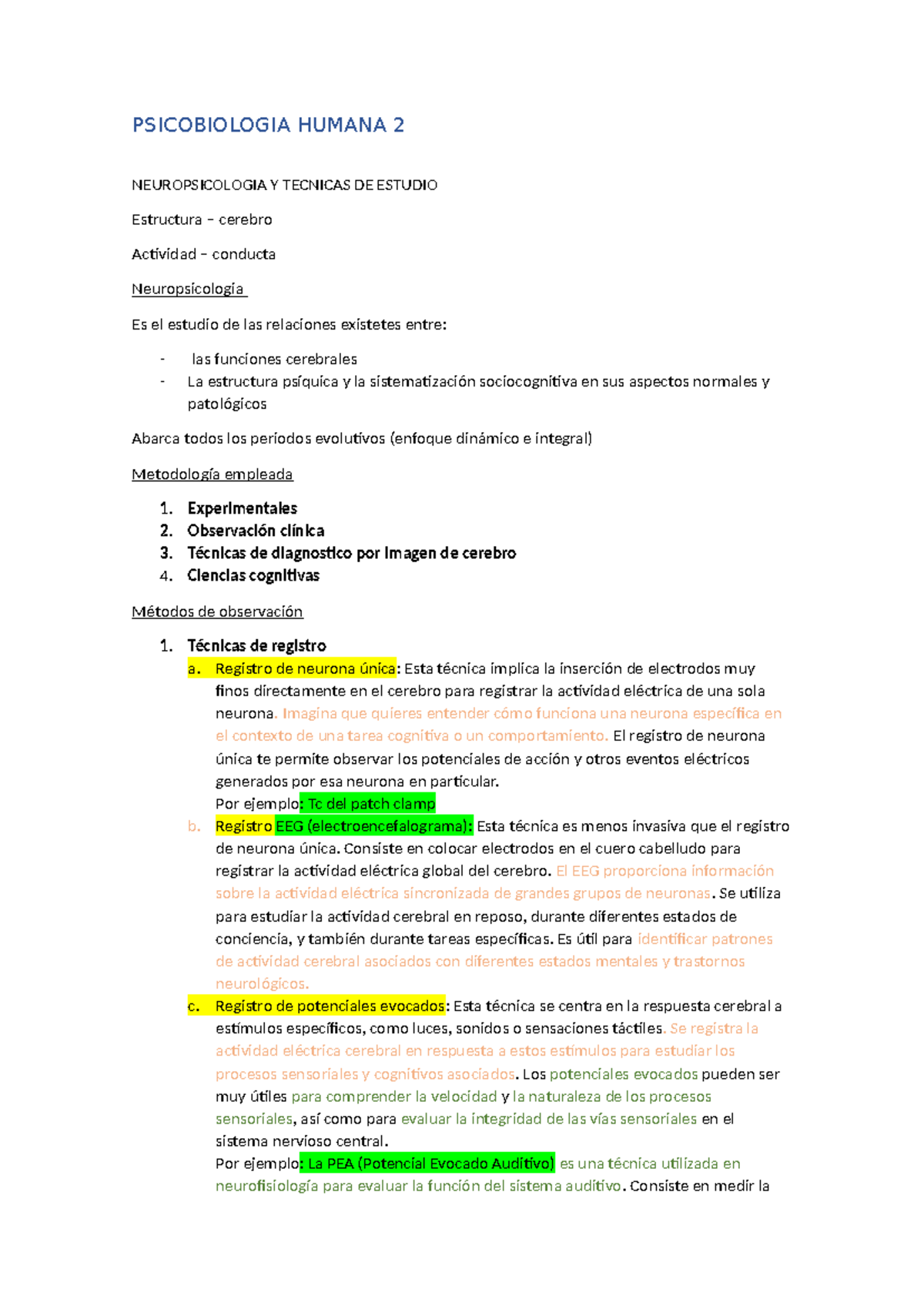 Psicobiologia Humana 2 - PSICOBIOLOGIA HUMANA 2 NEUROPSICOLOGIA Y ...