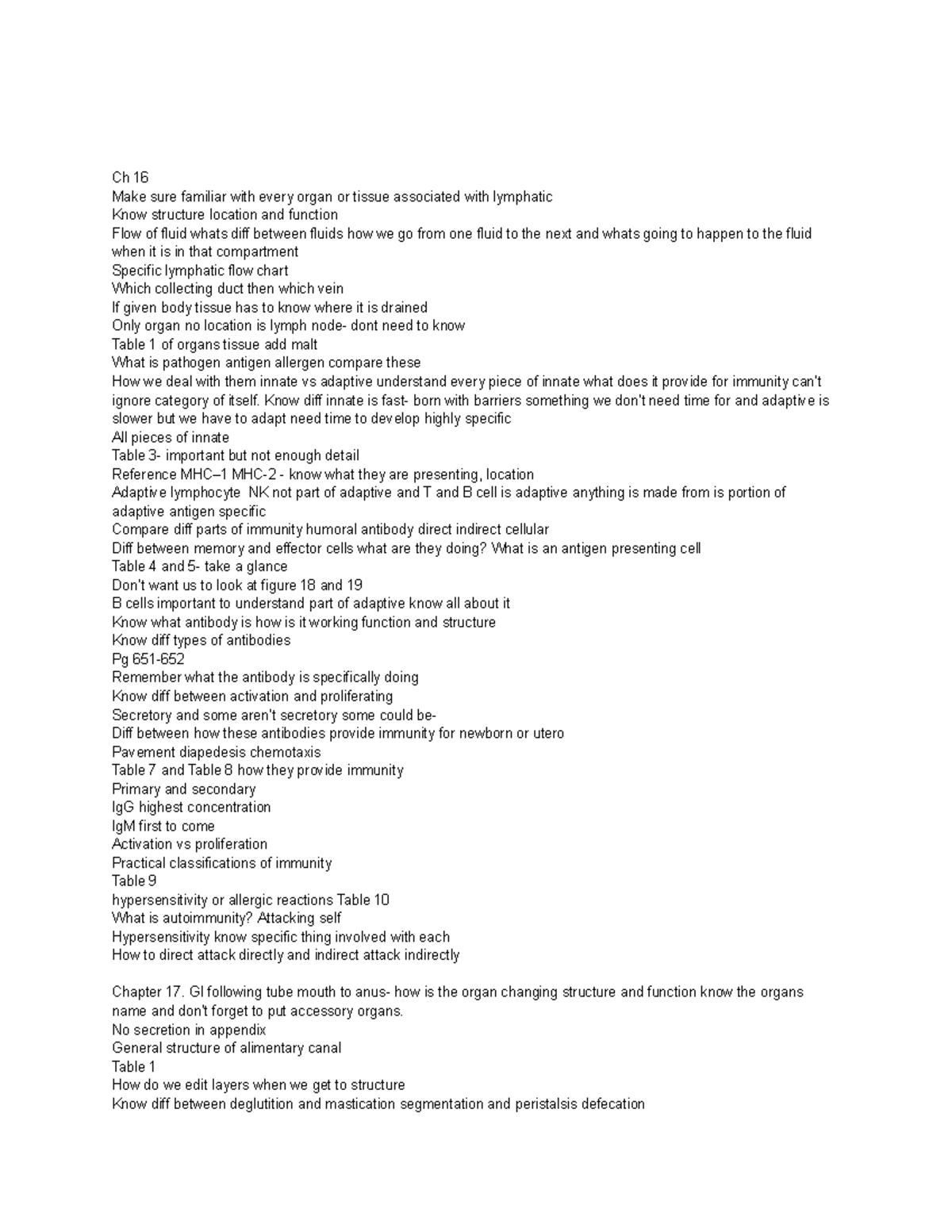 REAL TEST Guide - Ch 16 Make sure familiar with every organ or tissue ...