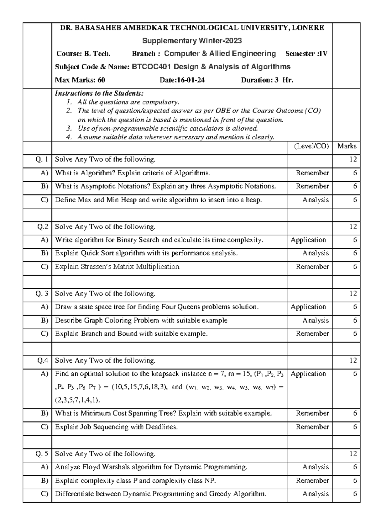 Design and Analysis of Algorithms - DR. BABASAHEB AMBEDKAR ...