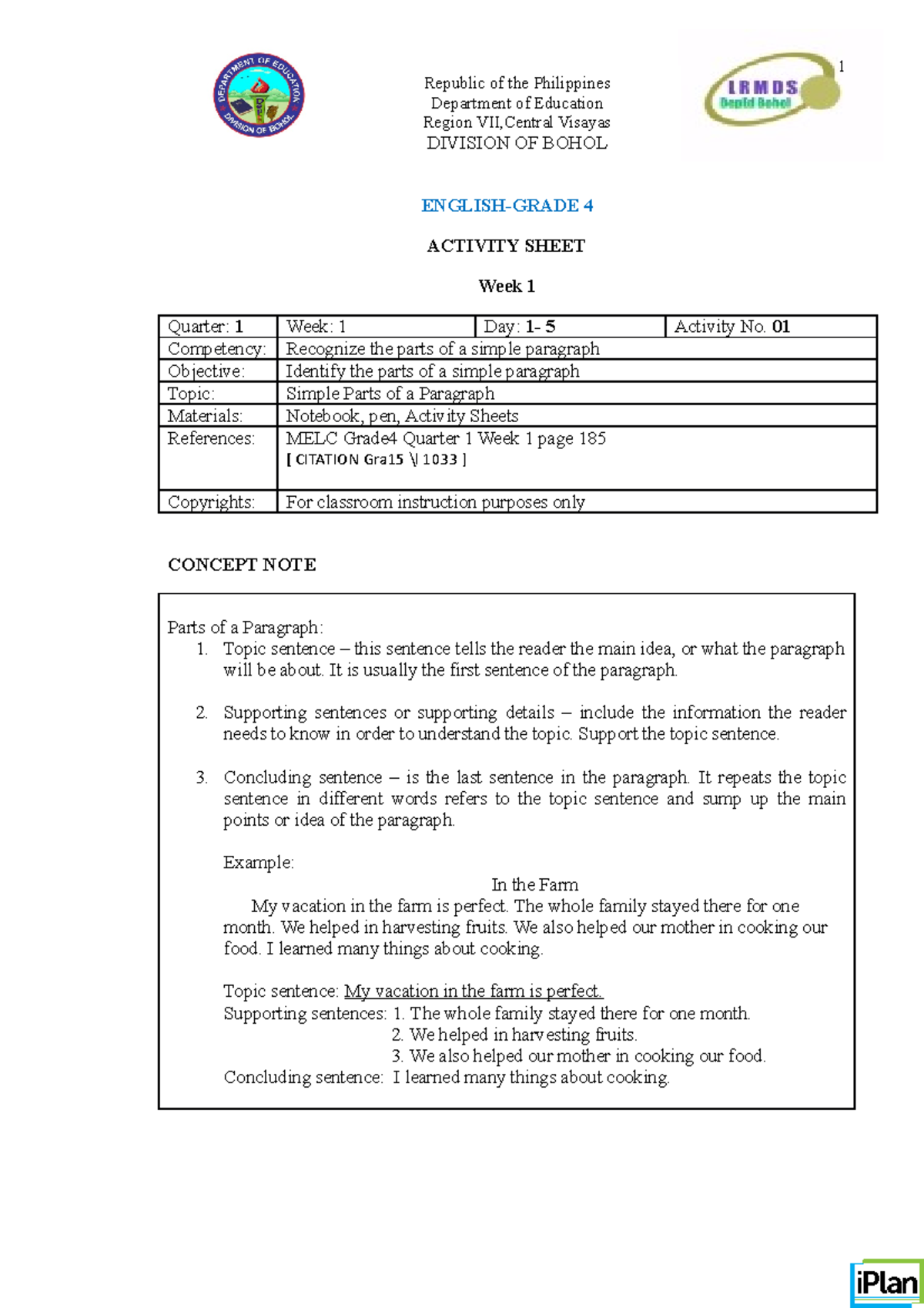 English-4 Q1 LAS Wk1Day1-5 - ENGLISH-GRADE 4 ACTIVITY SHEET Week 1 ...