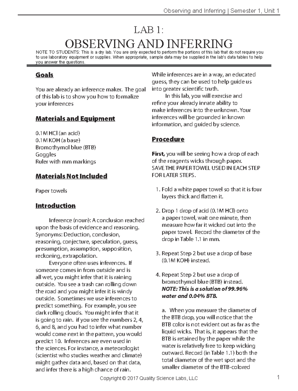 Observing and inferring Lab 1 - LAB 1: OBSERVING AND INFERRING WITH ...