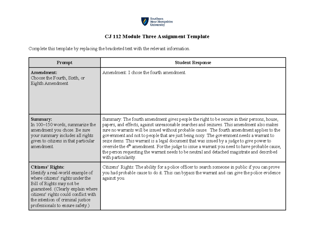 CJ 112 Module Three Assignment Template - CJ 112 Module Three Assignment Template Complete this ...