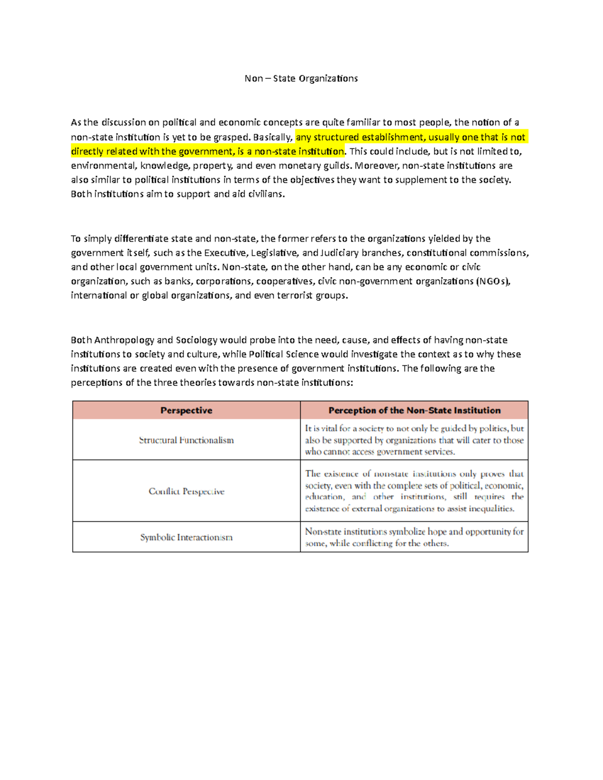 Non-State Institutions in our society - Non – State Organizations As ...