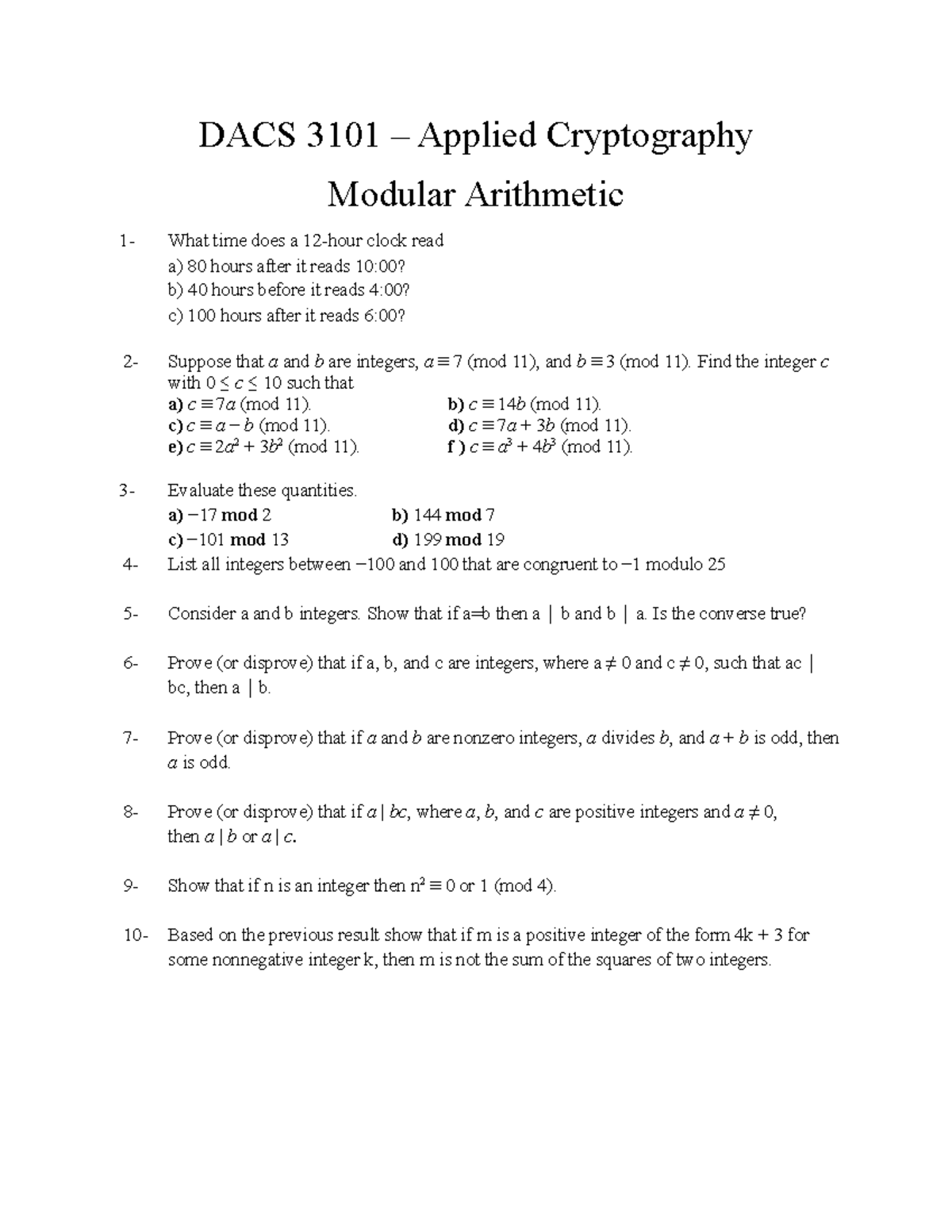 Modular Arithmetic - asdsadasd - DACS 3101 – Applied Cryptography ...