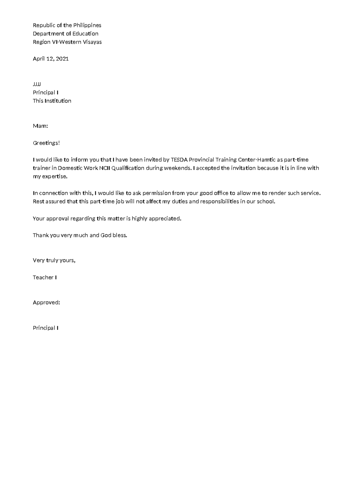 Tesda Letter - Republic of the Philippines Department of Education ...