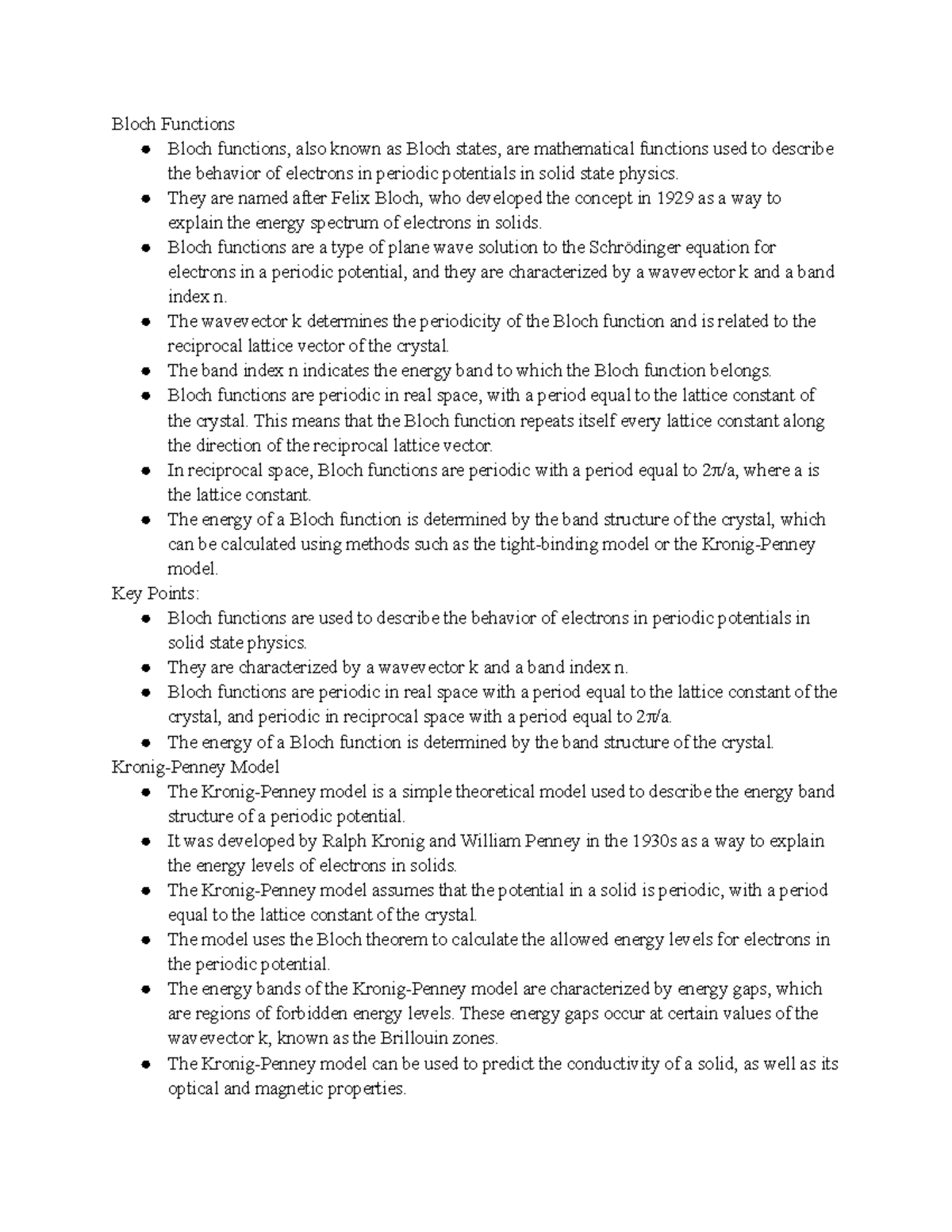 Chapter 9.2 Notes - Bloch Functions Bloch functions, also known as ...