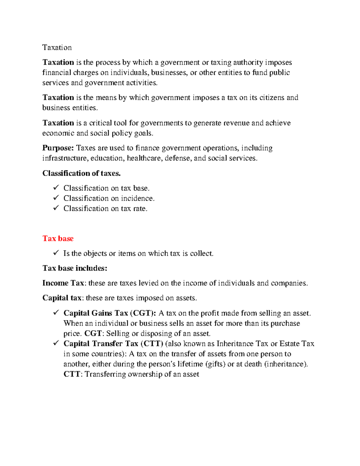 Taxation - notes - Taxation Taxation is the process by which a ...