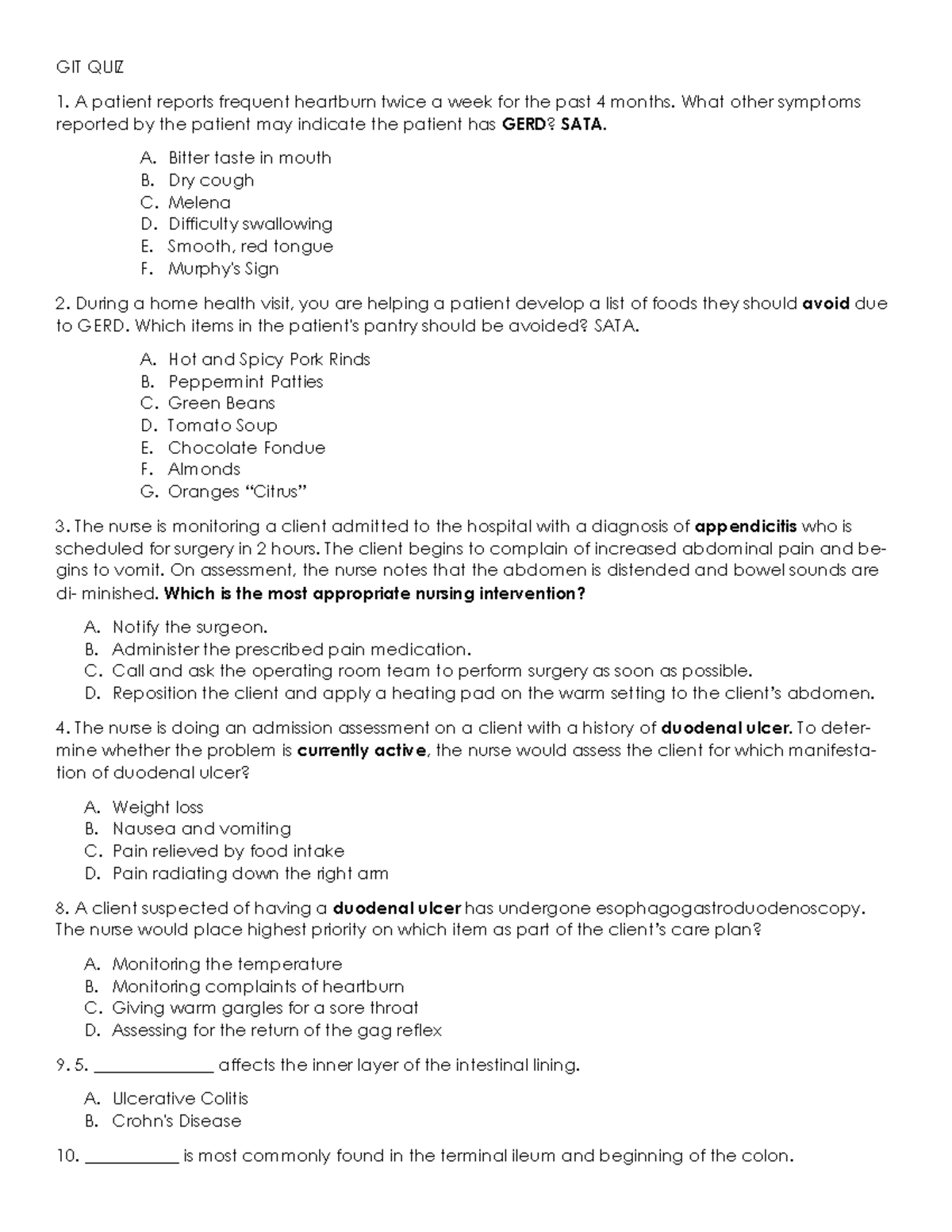 GIT-QUIZ - Practice quiz for gastrointestinal tract - GIT QUIZ A ...