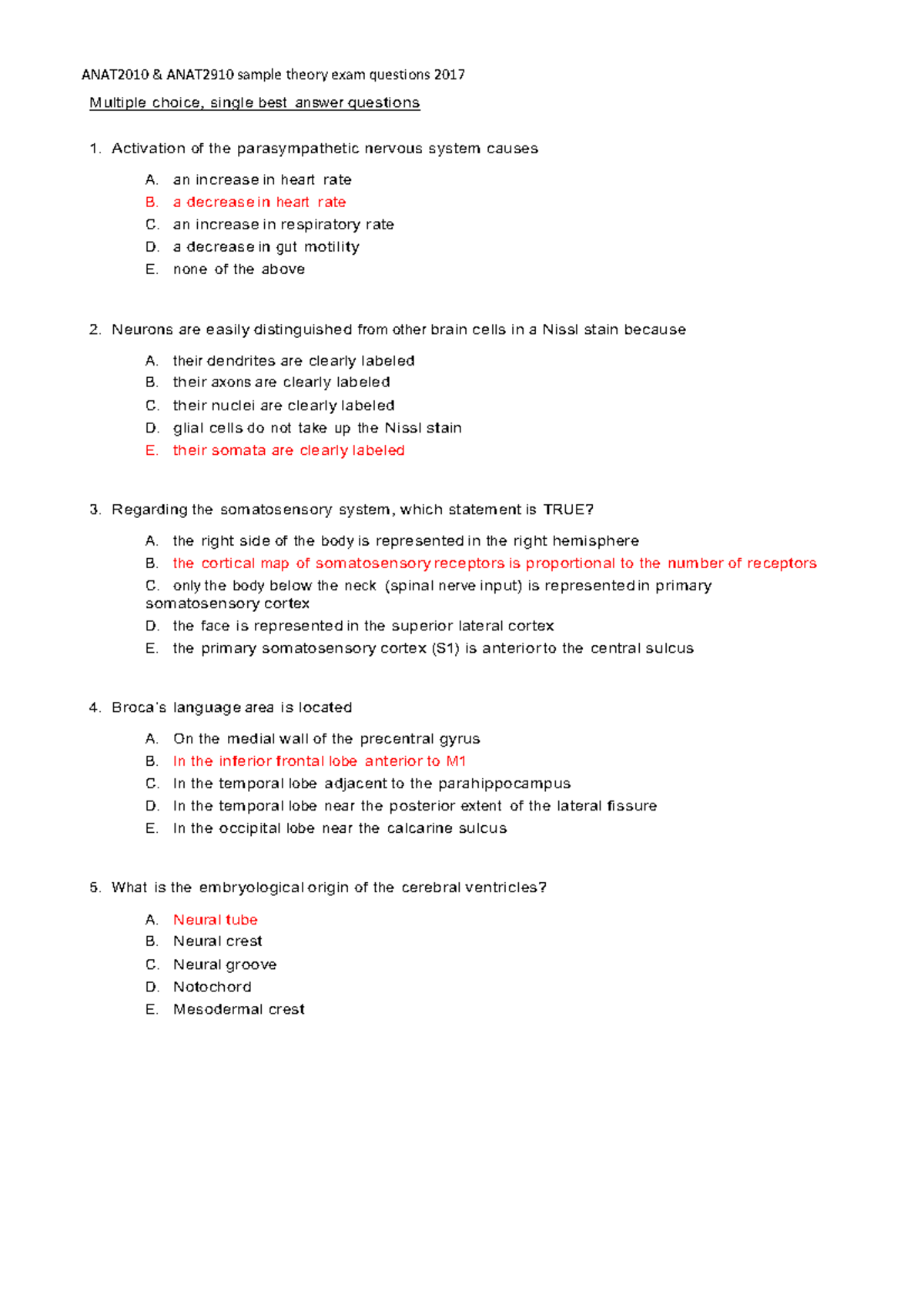 Exam 2017, questions and answers - Mu lti ple cho ice, single best ...