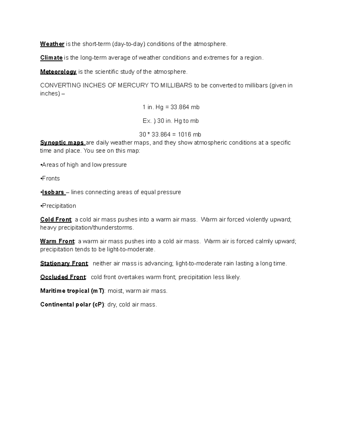 Weather Maps - lab notes - Weather is the short-term (day-to-day ...