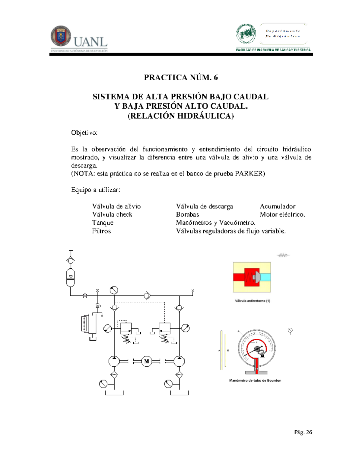 Manual de Labratorio Potencia Fluida-24-25 - Pág. 26 PRACTICA NÚM. 6 SISTEMA DE ALTA PRESIÓN ...