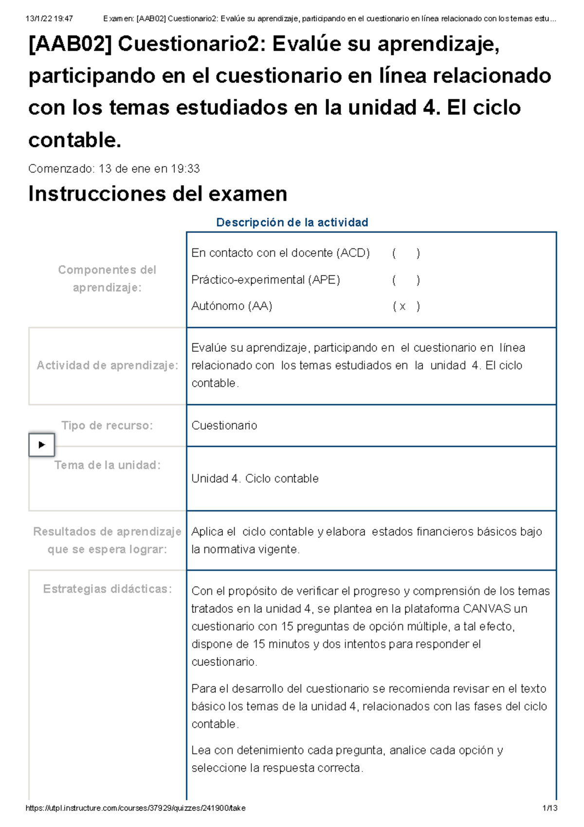Examen [AAB02] Cuestionario 2 Evalúe su aprendizaje, participando en el cuestionario en línea ...