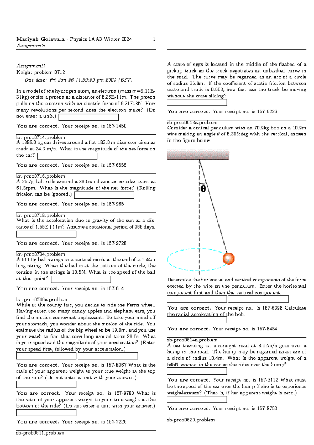 Capa 1 - Capa Soultions - Mariyah Golawala - Physics 1AA3 Winter 2024 1 Assignments Assignment ...