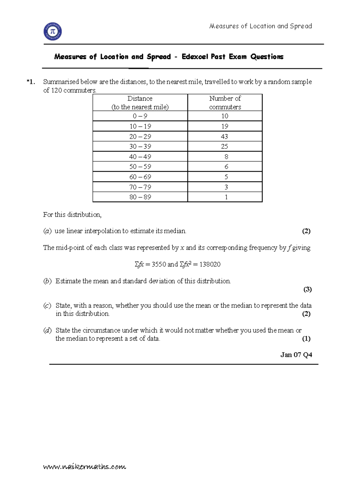 Measures of location and Spread - Measures of Location and Spread ...