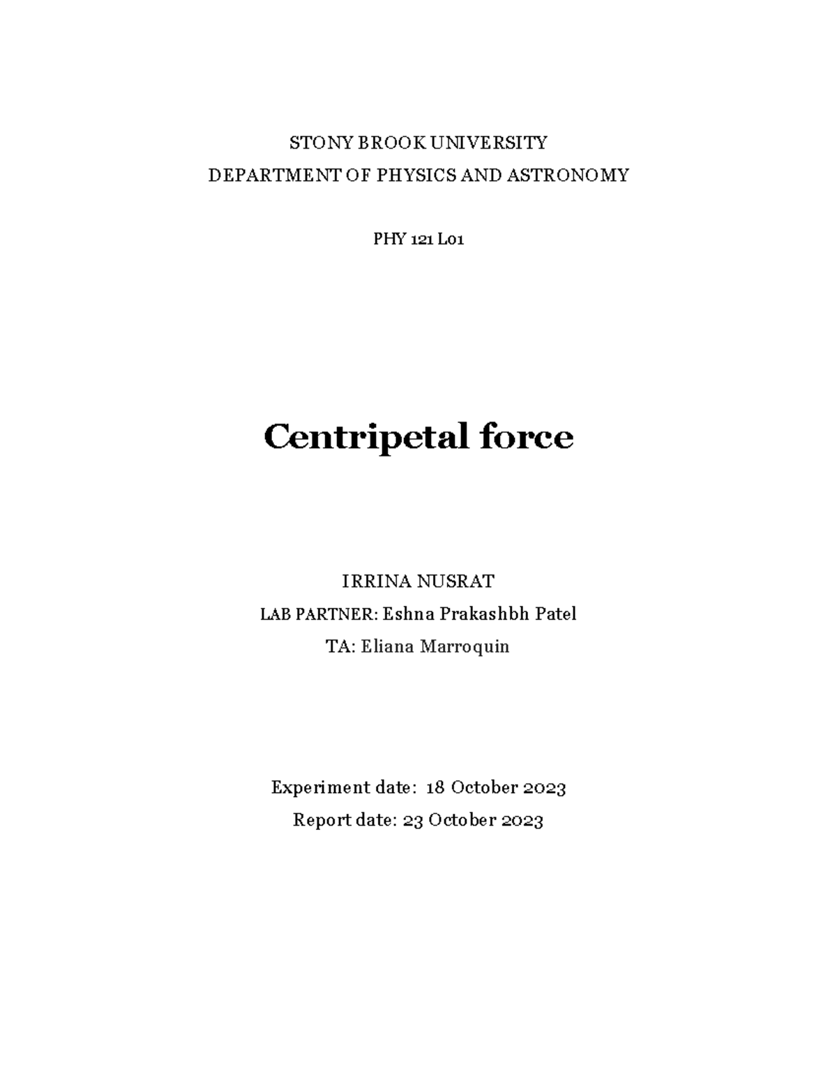Centripetal Force Experiment - Studocu
